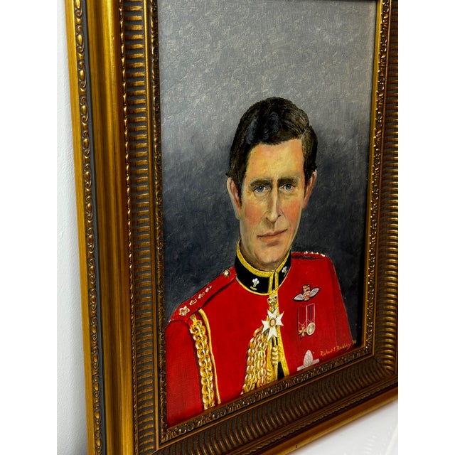 1990s Oil Painting Portrait Charles Prince of Wales Wearing Red Mess ...