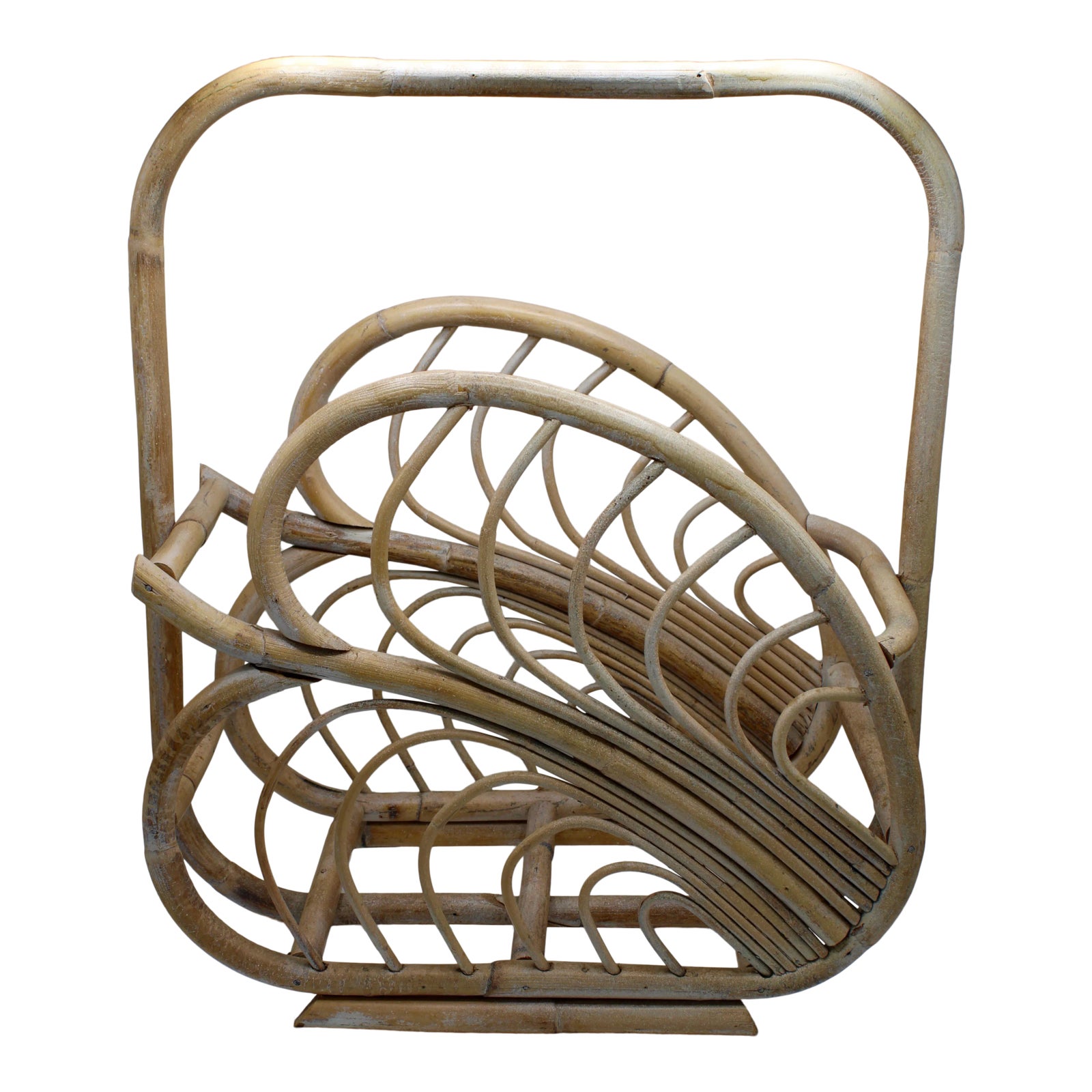 Large Vintage Rattan Basket With Handle | Chairish