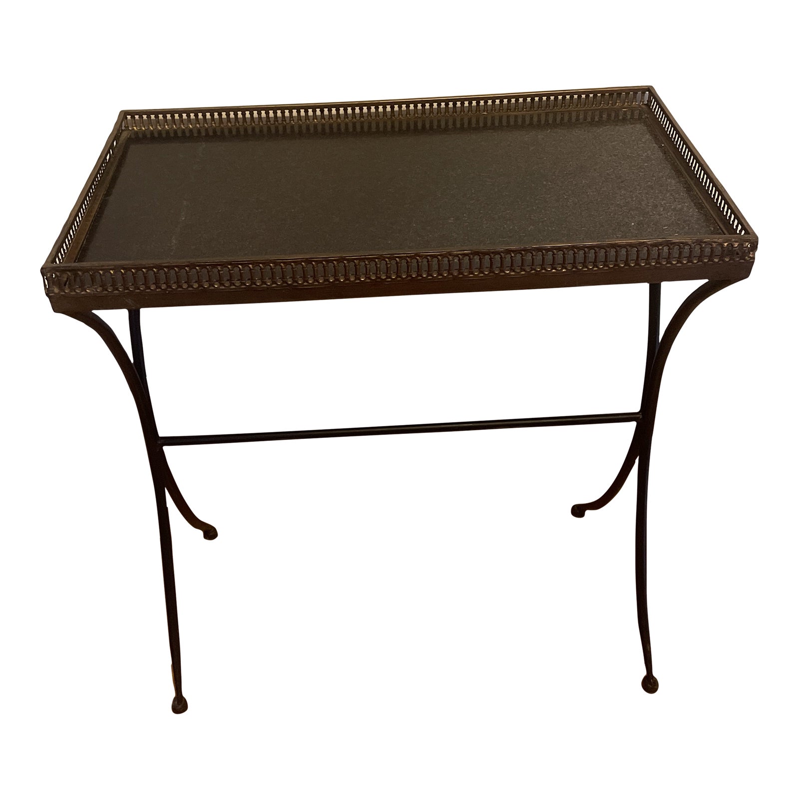 Vintage French Style Iron Table With Black Granite Top | Chairish
