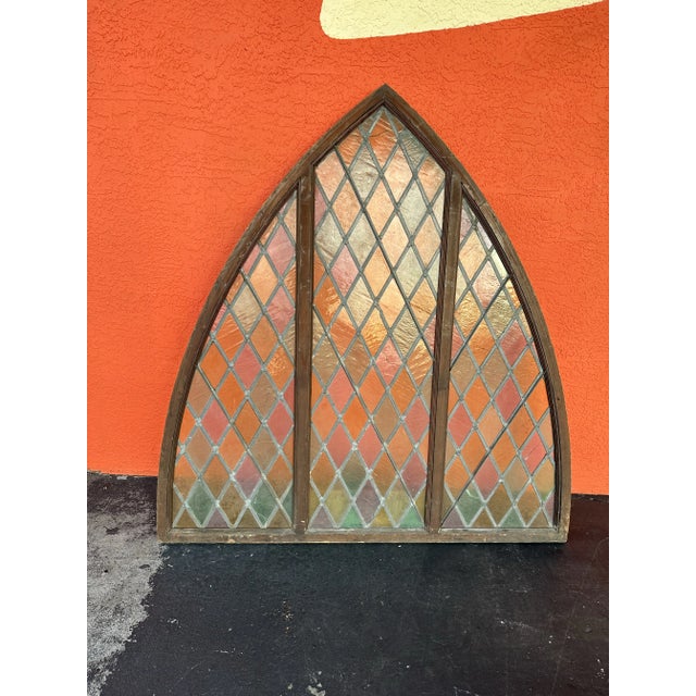 Antique Large Arched Stained Glass Window | Chairish