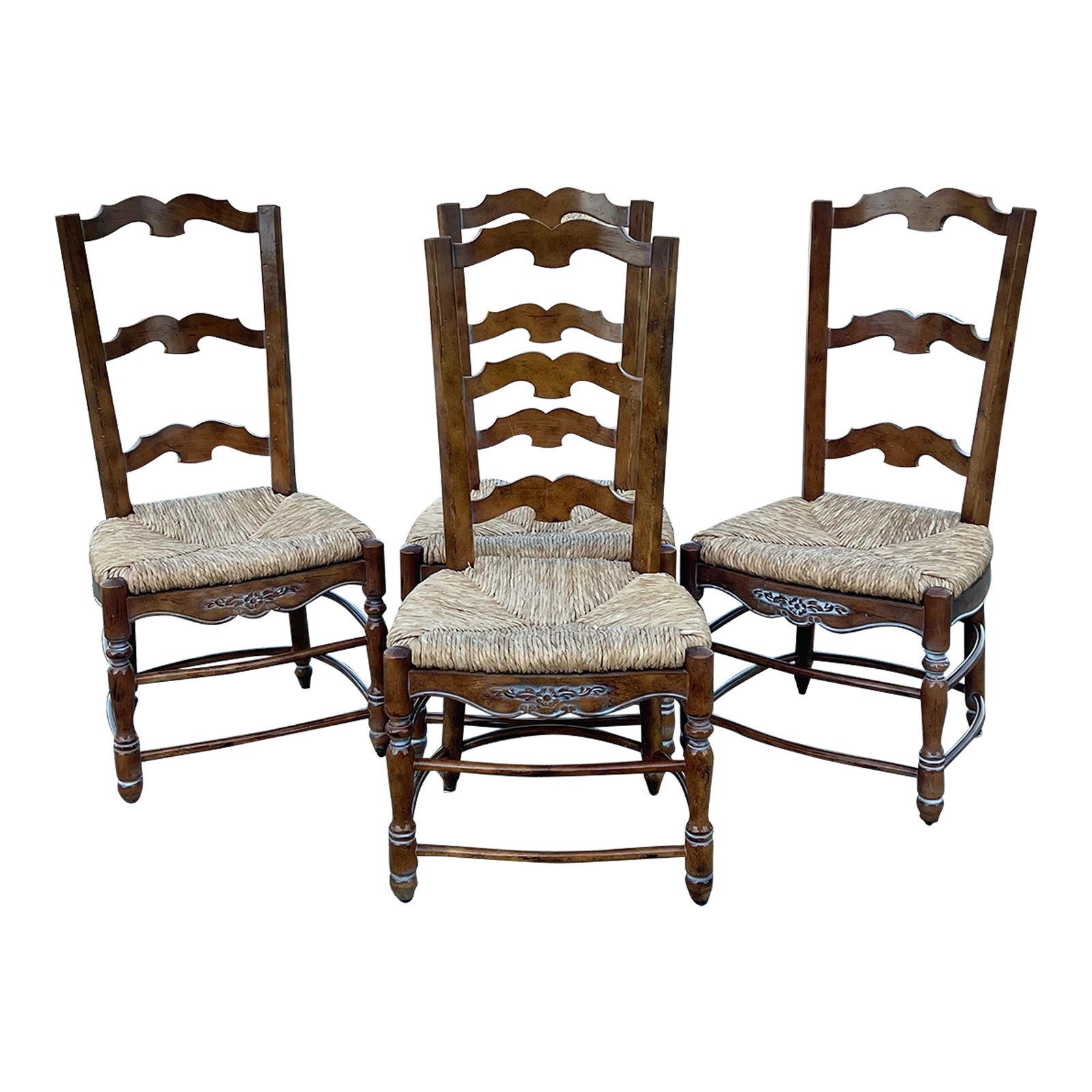 French Country Ladderback Rush Seat Dining Chairs - Set of 4 | Chairish