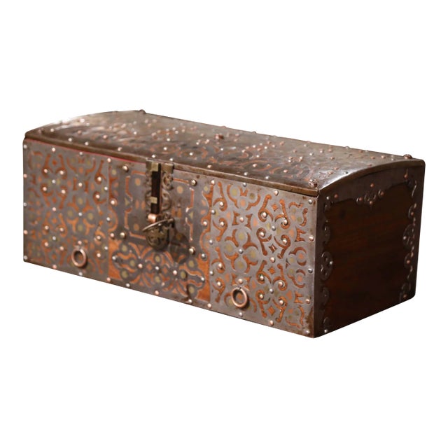 19th Century Spanish Polished Iron Box With Pierced Engraved Geometric ...