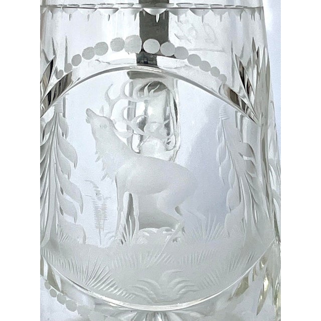 Antique German Bavarian Cut Glass Etched Beer Stein With Deer Stag ...