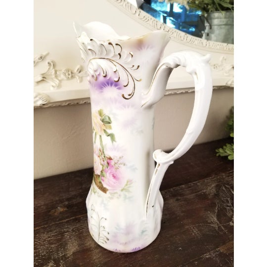 Antique Rs Prussia Tall Porcelain Tankard Pitcher With Roses, Gilding ...