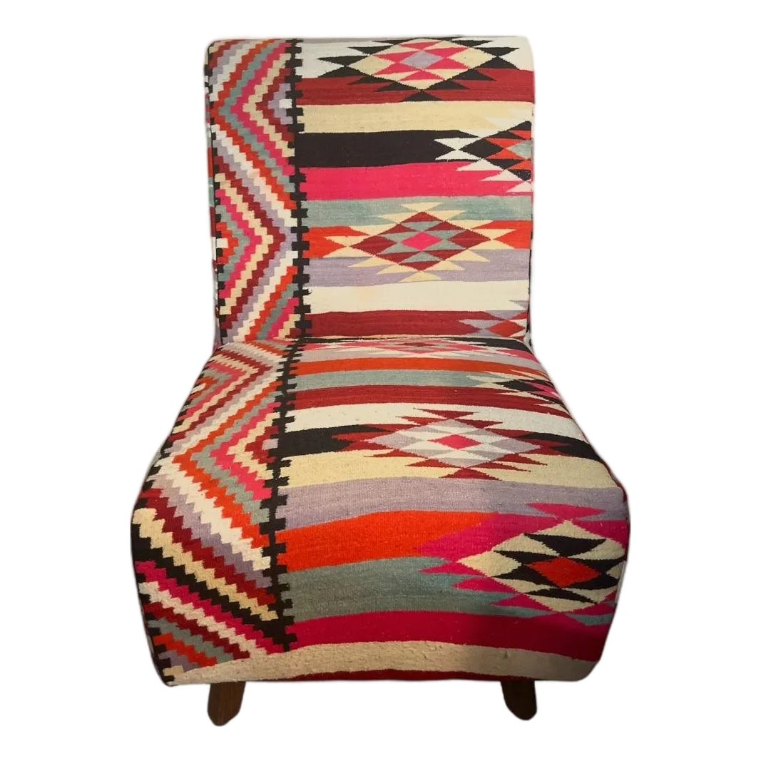 Mid-Century Style Accent Chair Upholstered in Vintage Tunisian Margoum ...