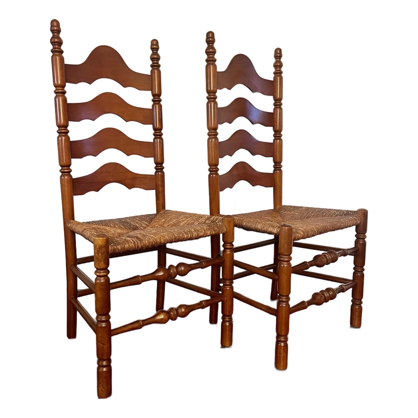 Vintage 1930’s Set of Two Tell City Ladderback Woven Rush Seat Chairs ...