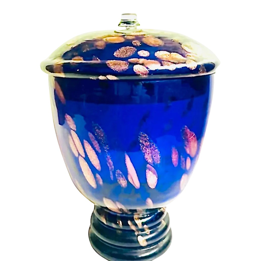 Mid-Twentieth Century Murano Art Glass Covered Compote With Inlaid Gold ...