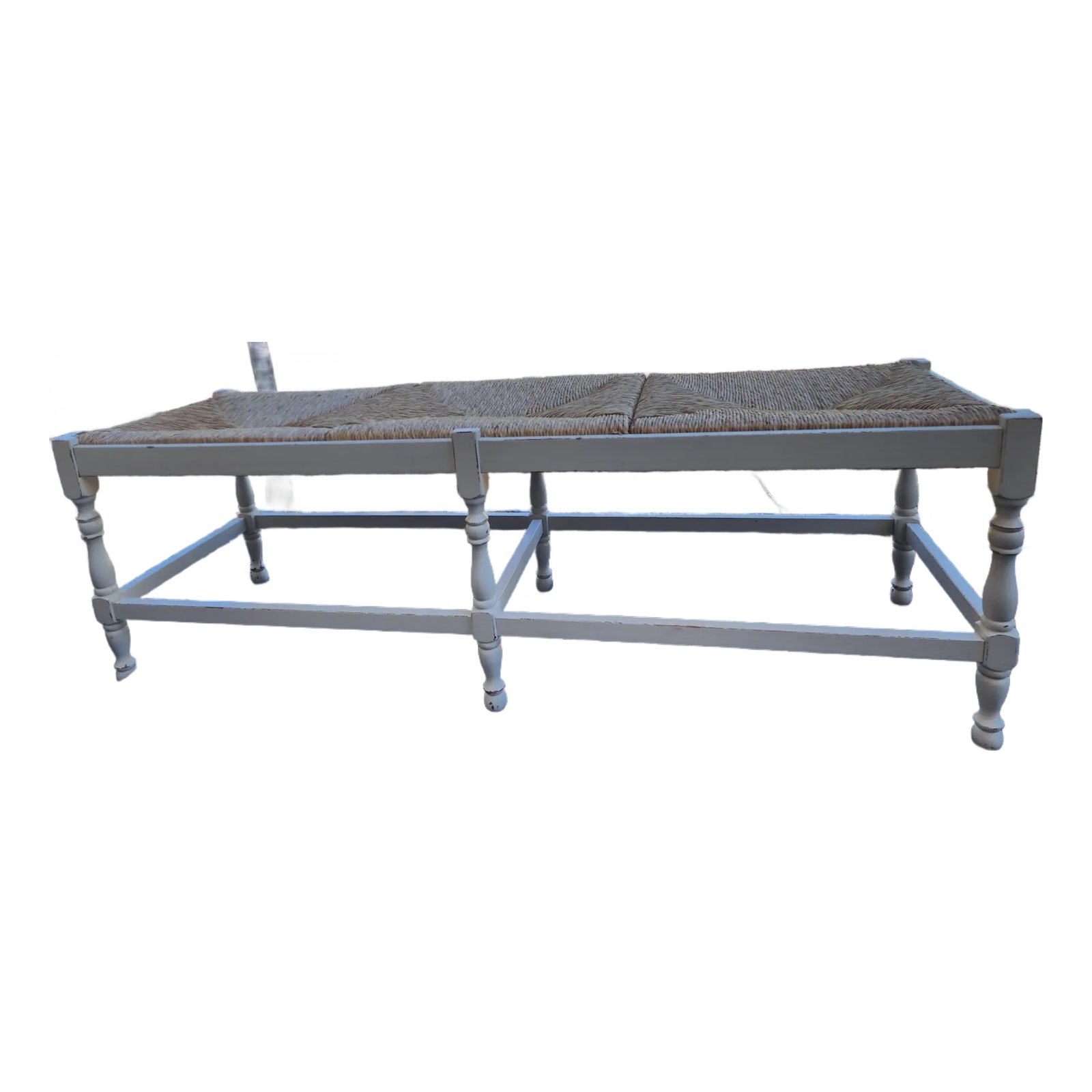 Late 20th Century Ballard Designs Italian Rush-Seat Bench – Painted ...