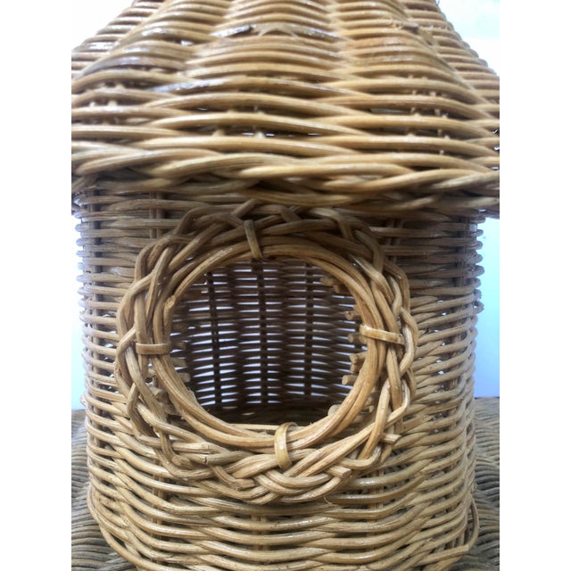Vintage Natural Woven Wicker Rattan Bird Hut | Chairish