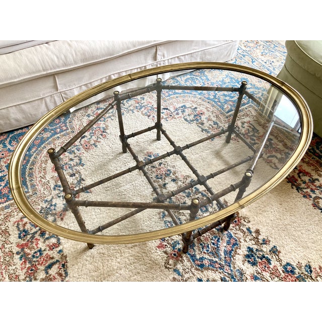 Mid 20th Century Baker Tortoise Shell Faux Bamboo Brass & Glass Top Cocktail Table | Chairish