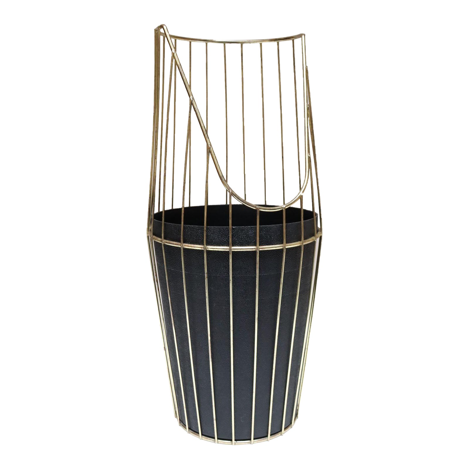 Mid-Century American Modern Brass Wire Umbrella Holder With Black ...
