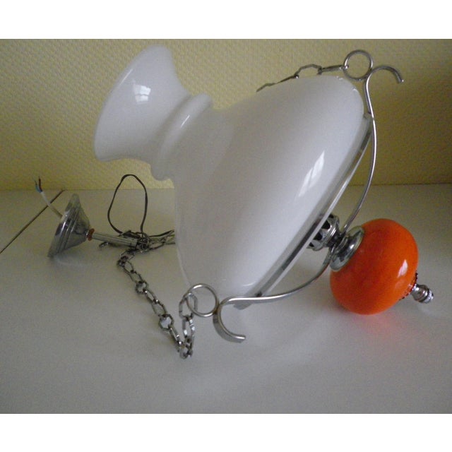 Vintage Pendant Light with White Opaline Glass, 1970s | Chairish