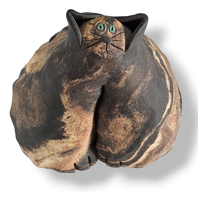 Studio Art Brown Ceramic Cat Bell | Chairish