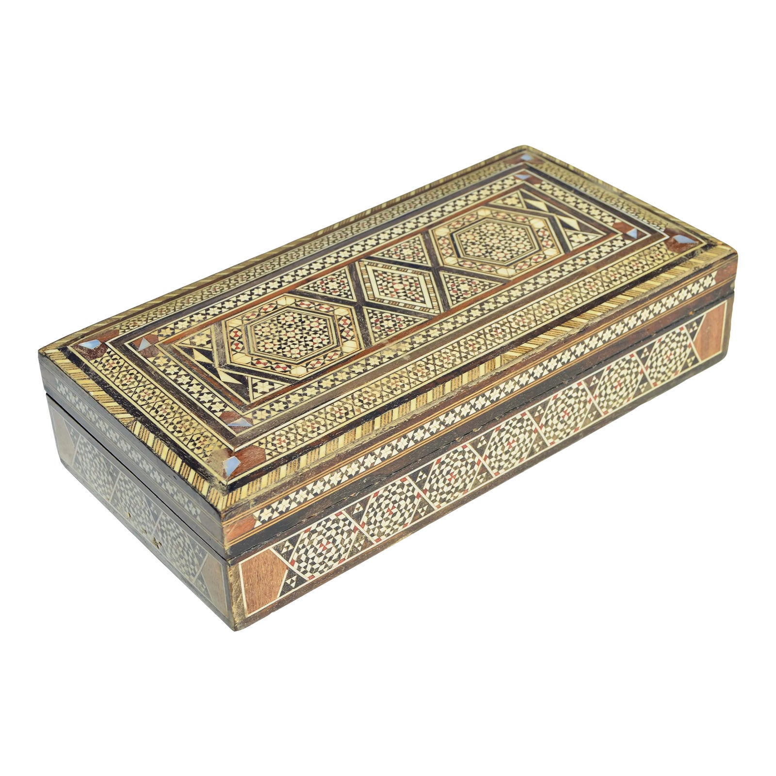 Vintage Moorish-Patterned Mother-Of-Pearl Inlaid Damascene Box | Chairish