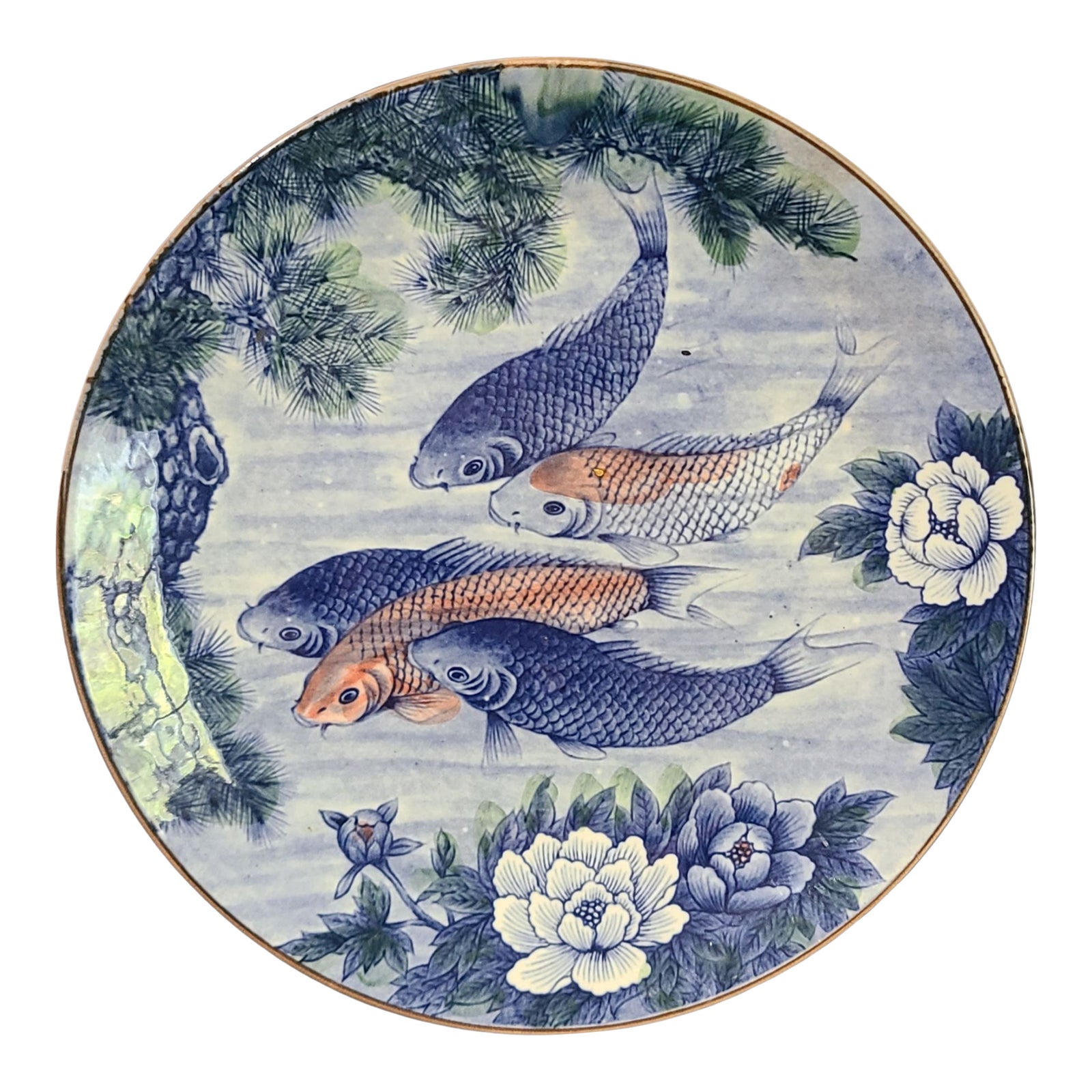 Vintage Japanese Mystical Koi Fish Spiritual Lotus Flower Serving ...