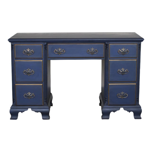 Vintage Georgian Style Blue Desk of Seven Drawers Chairish