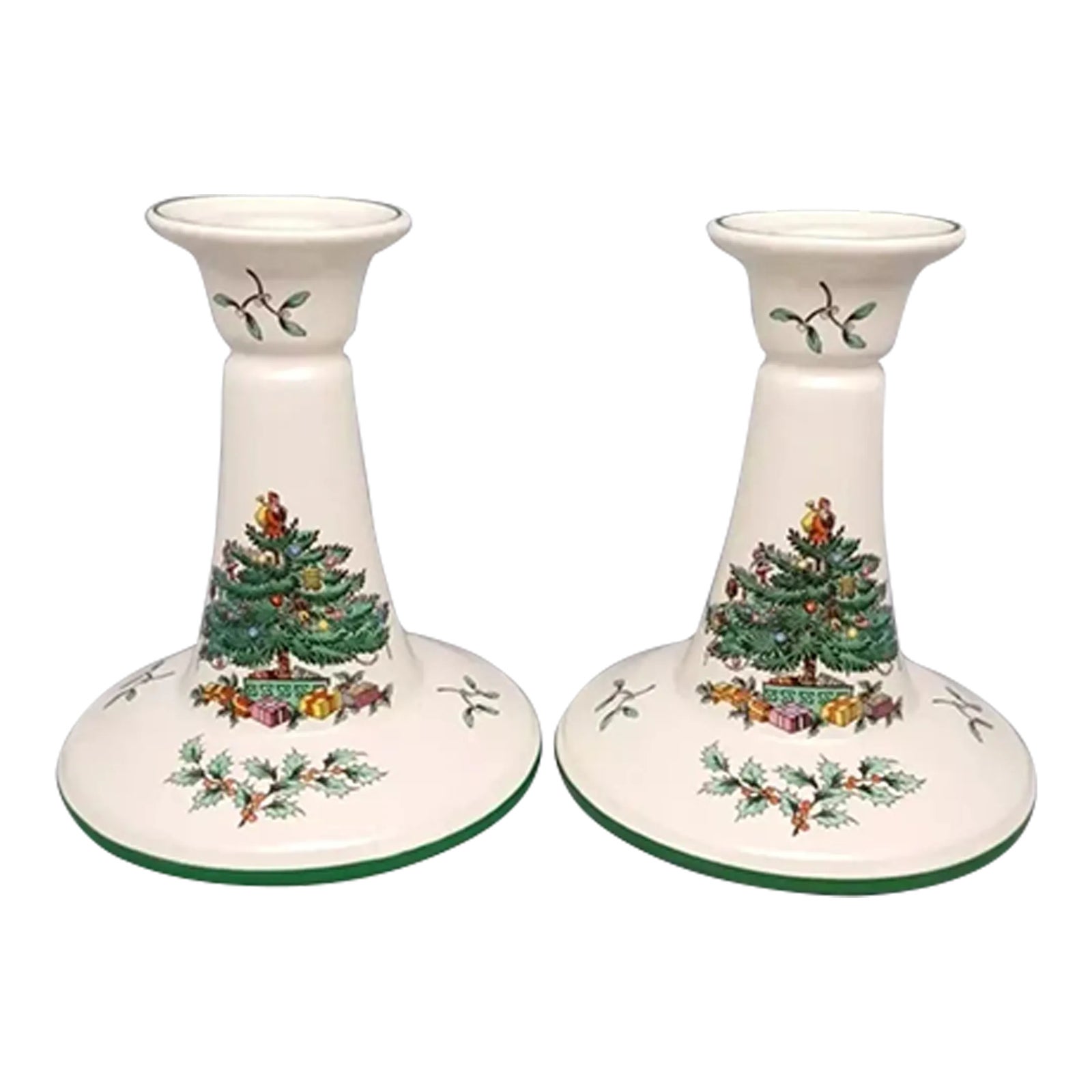 Vintage Spode Christmas Tree Candle Holders-Set of 2 | Chairish