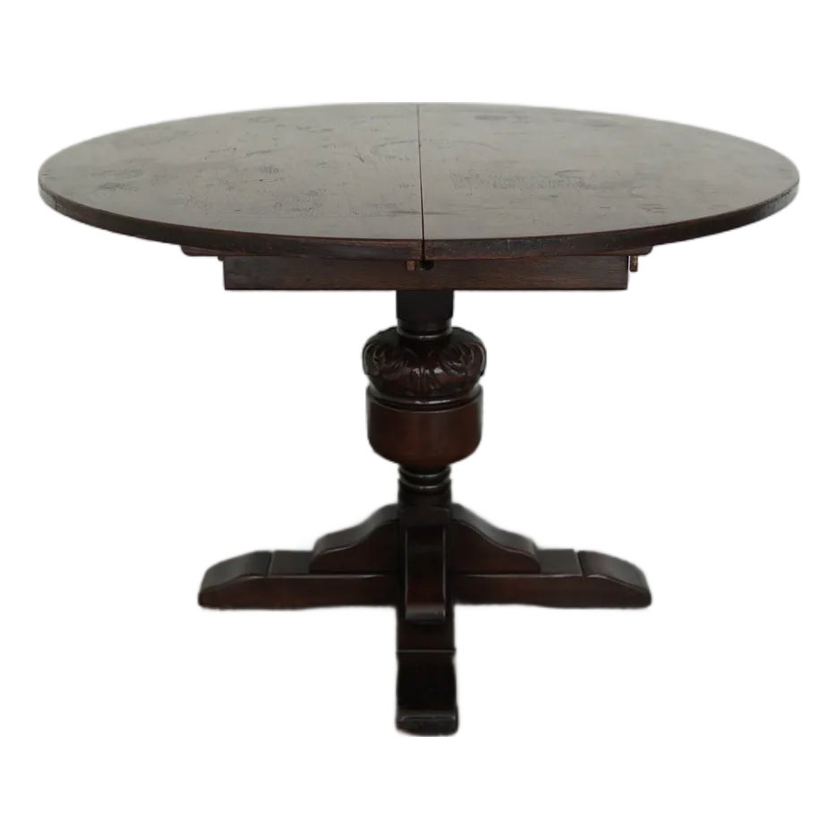 Vintage Jaycee English Oak Extendable Pedestal Dining Table | Chairish