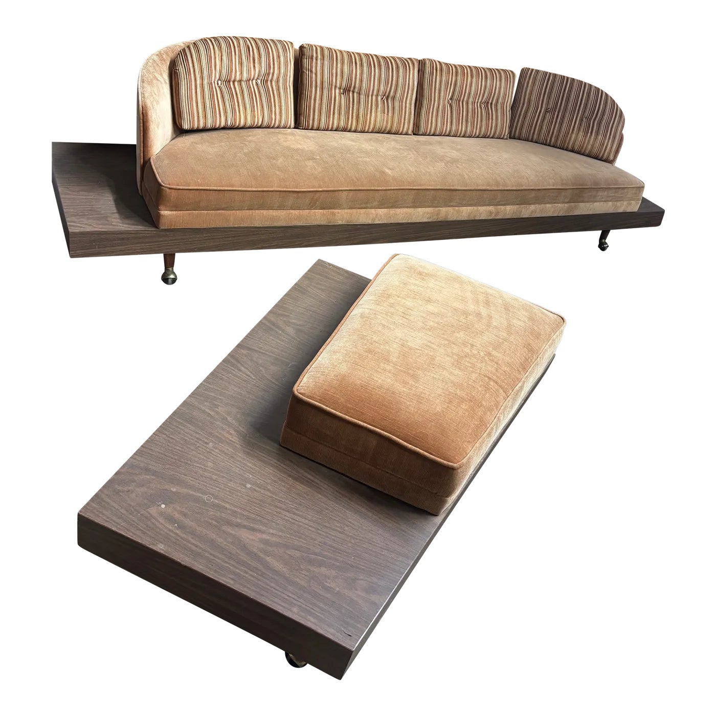 1960s MId Century Modern Sofa With Attached End Tables Plus Matching ...