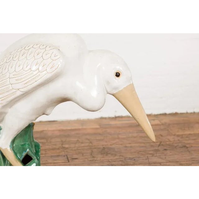 Vintage Lifesize Chinese White & Cream Glazed Ceramic Heron Bird ...