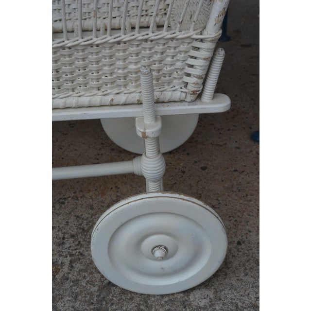 Vintage White Wicker & Wood Cart | Chairish