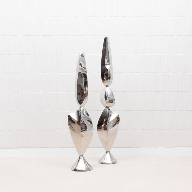 Pair of Modern Abstract Sculptures in Polished Steel by Patrick Coard ...