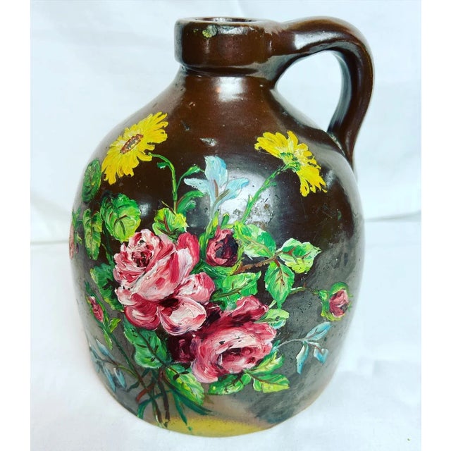 Hand Painted Stoneware Pottery Jug | Chairish
