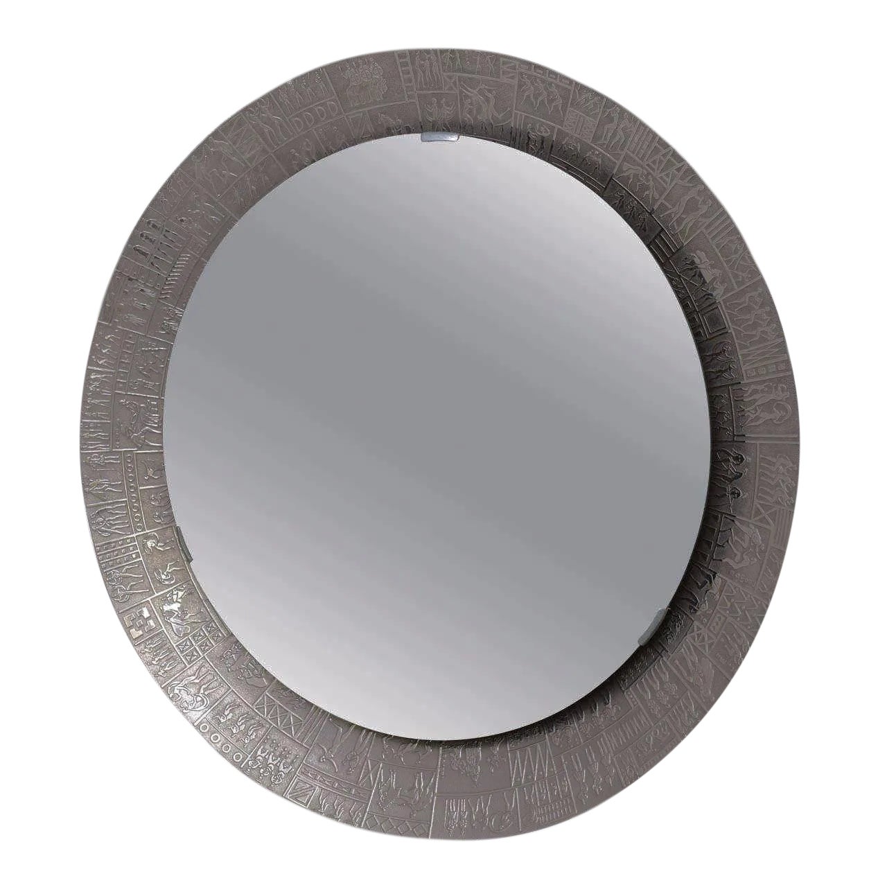 Signed M. Furgieri Engraved Silver-Plate Mirror | Chairish