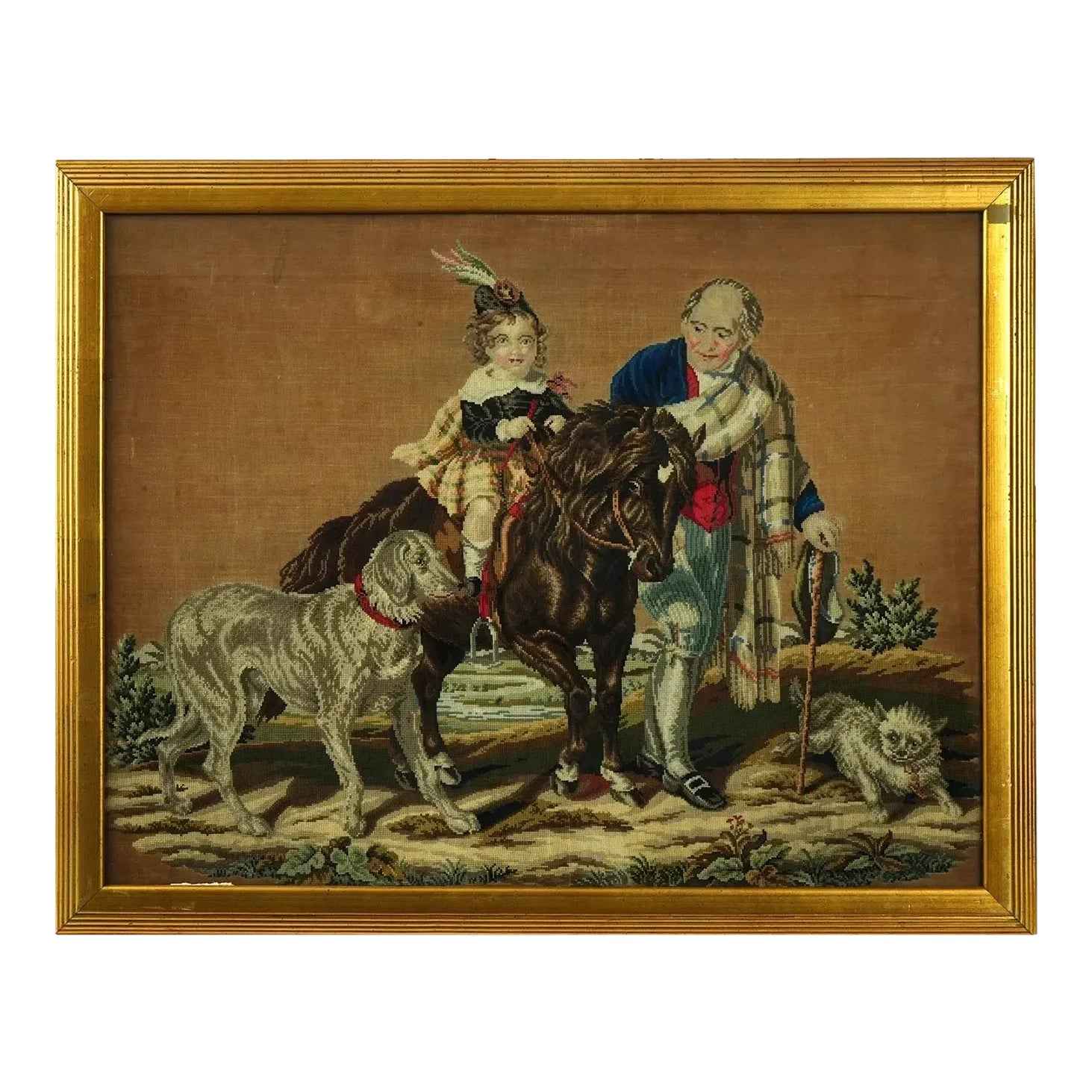 19th Century Victorian Prince Scene Needlework Tapestry | Chairish