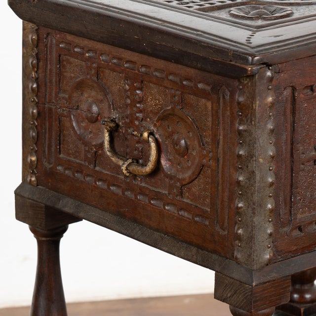 Small Baroque Carved Chest on Stand Side Table, Dated 1688 | Chairish
