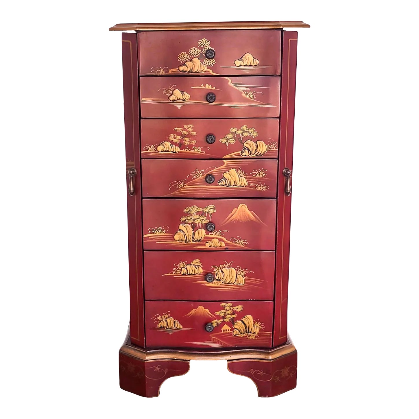 Red Chinese Jewelry Chest of Drawers Storage | Chairish