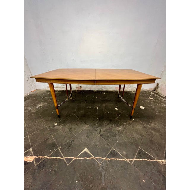 Mid Century Metz Dining Table Cherry Brass 2 Leaves | Chairish