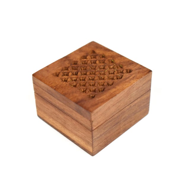 Vintage Hand Made Carved Wooden Ring Jewelry Box | Chairish