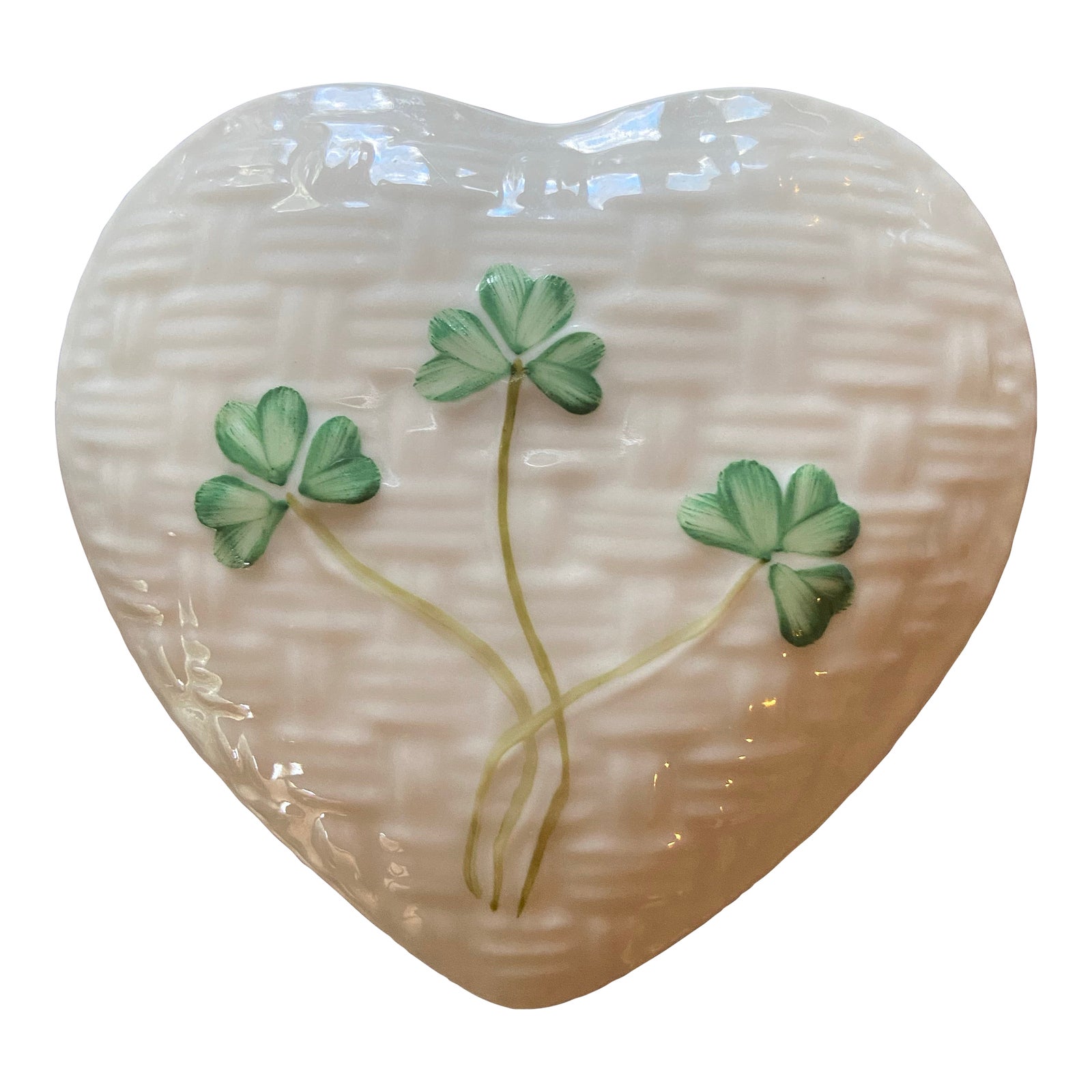 Belleek Irish Heart Trinket Box With Lid and Clover Painted Design ...