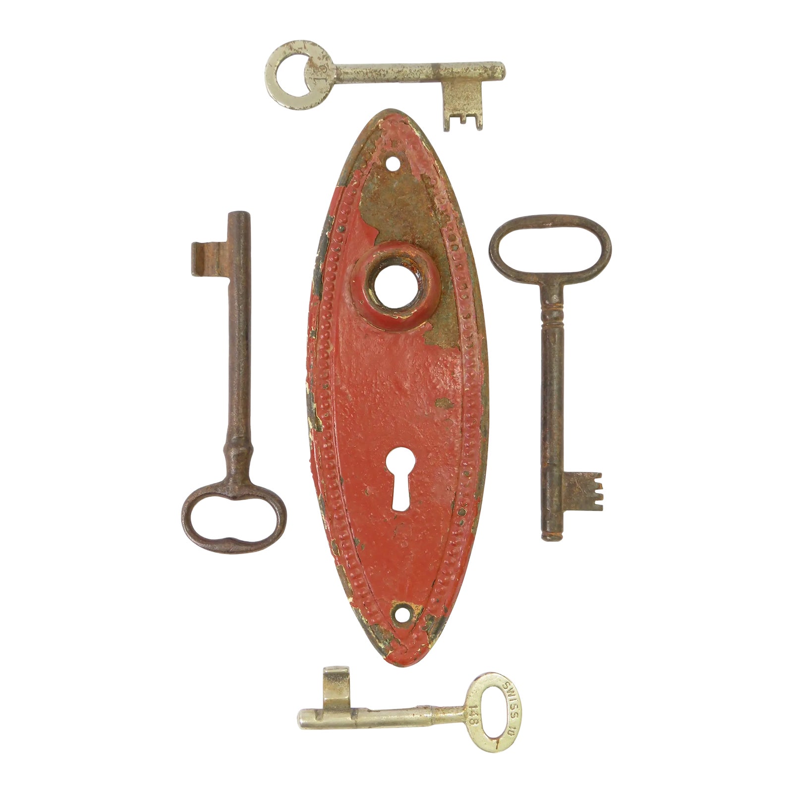 Antique French Keys & Escutcheon Plate, Set of 5 | Chairish