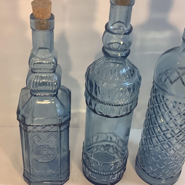 Vintage French Blue Pressed Decorative Glass Bottles - Set of 3. | Chairish