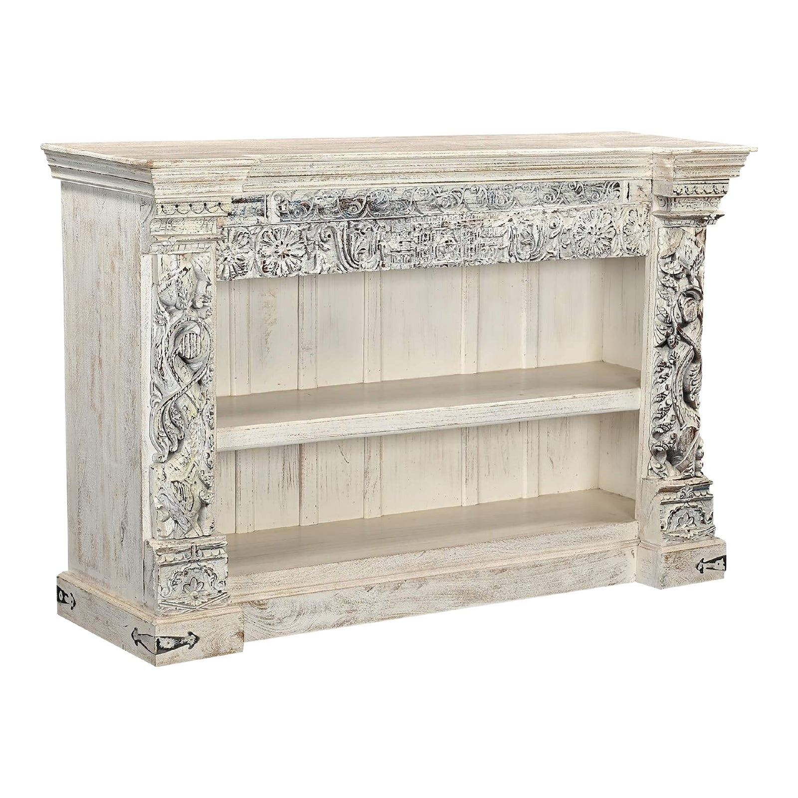 Rustic Carvings Repurposed Solid Wood Display Case in Distressed White ...