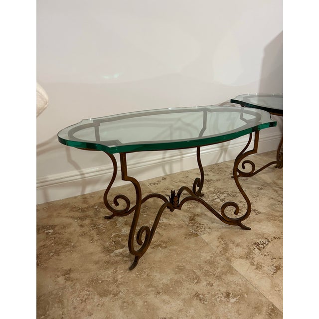 1950s Hollywood Regency Gilt Metal With Notched Thick Glass Top Side ...