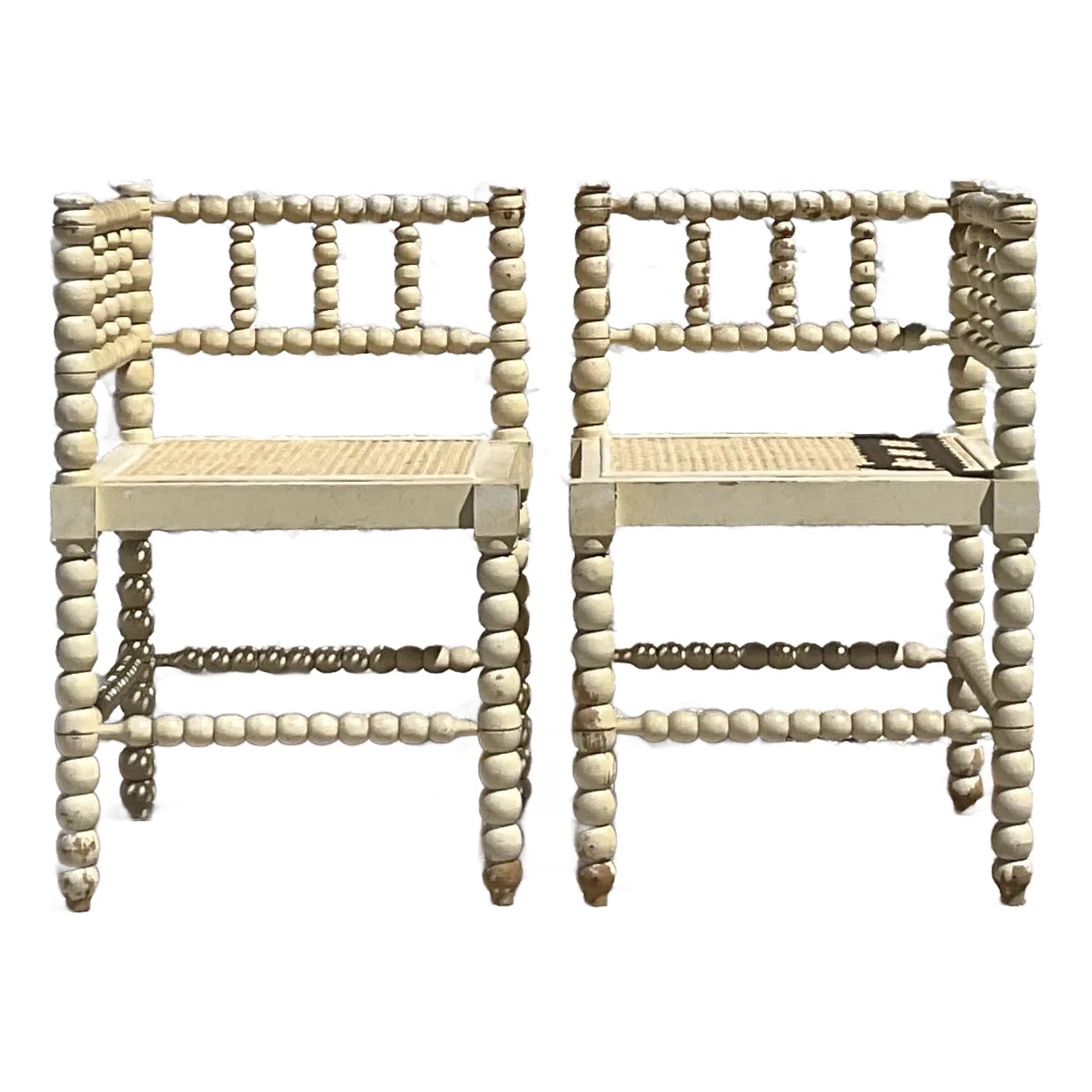 Vintage Boho Cane Bobbin Chairs - Set of 2 | Chairish