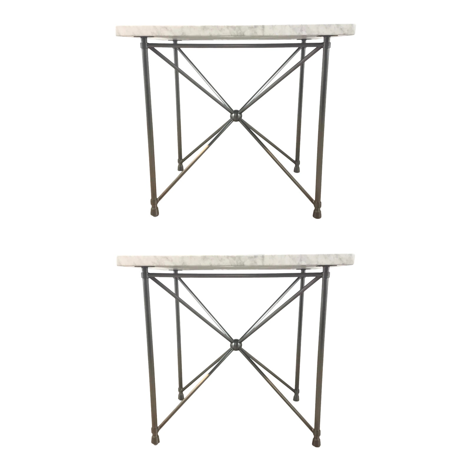 Sherrill Occasional Modern WHite Marble Halmstad End Tables Pair | Chairish