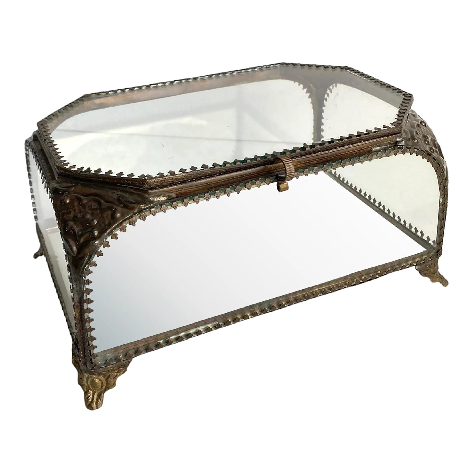 Vintage Mirrored Glass Jewelry Box Lidded Trinket Wish Dresser Box ...