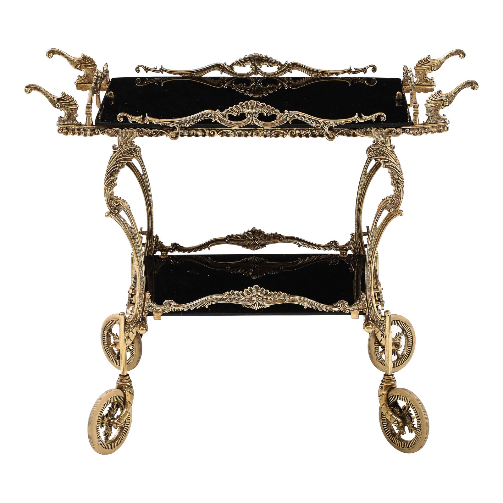 1940's French Baroque Two Tier Bar Cart | Chairish