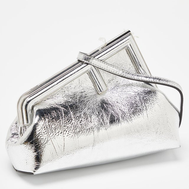 Fendi Silver Laminated Leather Small First Clutch | Chairish