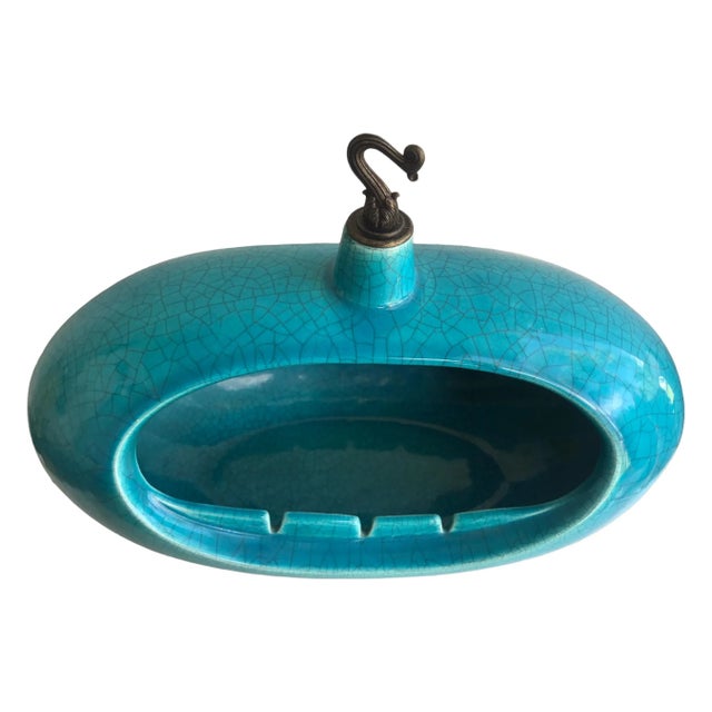 Vintage Mid-Century Modern Large Hanging Turquoise Ceramic Ashtray ...