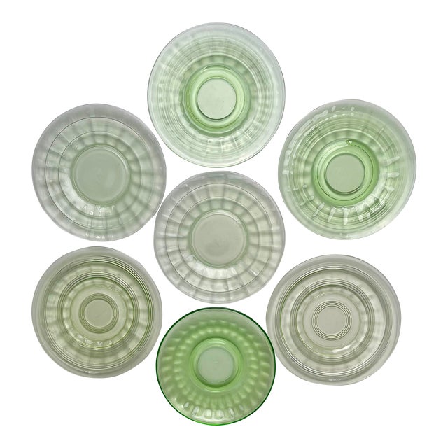 1930s Green Depression Glass Plates- Set of 7 | Chairish