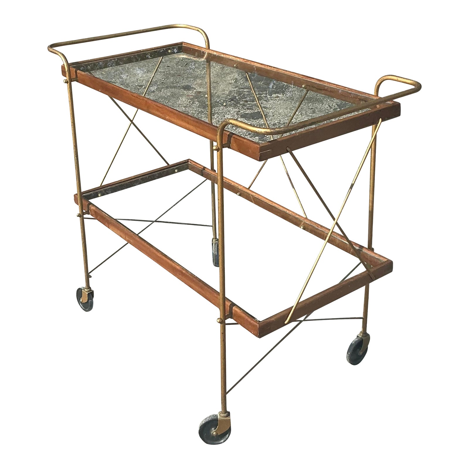 Vintage Boho Wood Frame Glass Barcart | Chairish