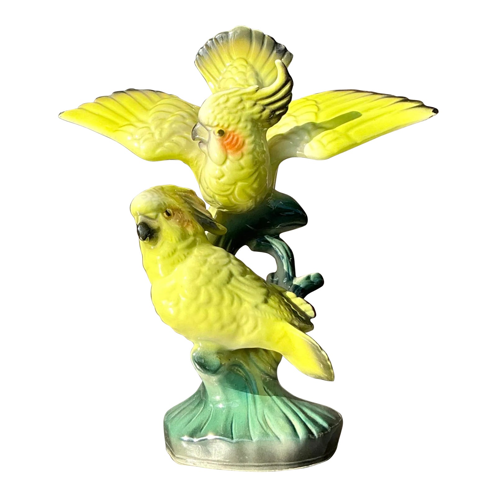 Vintage Regency Glazed Ceramic Cockatoos | Chairish