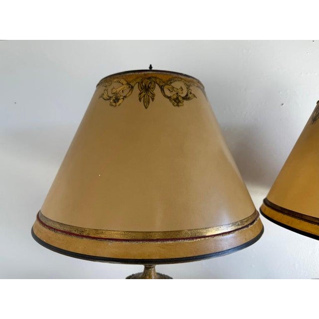 Pair of Hand Painted Lamps W/ Parchment Shades | Chairish