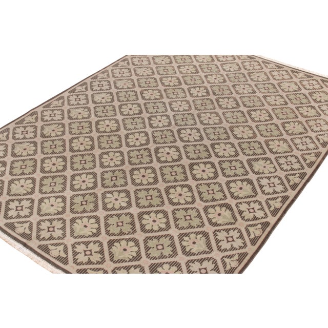 Vintage French Country Style Rug in Beige-Brown, Pink, Green Floral ...