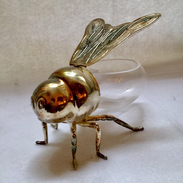 Vintage Silver Plate & Glass Bee Honey Pot | Chairish